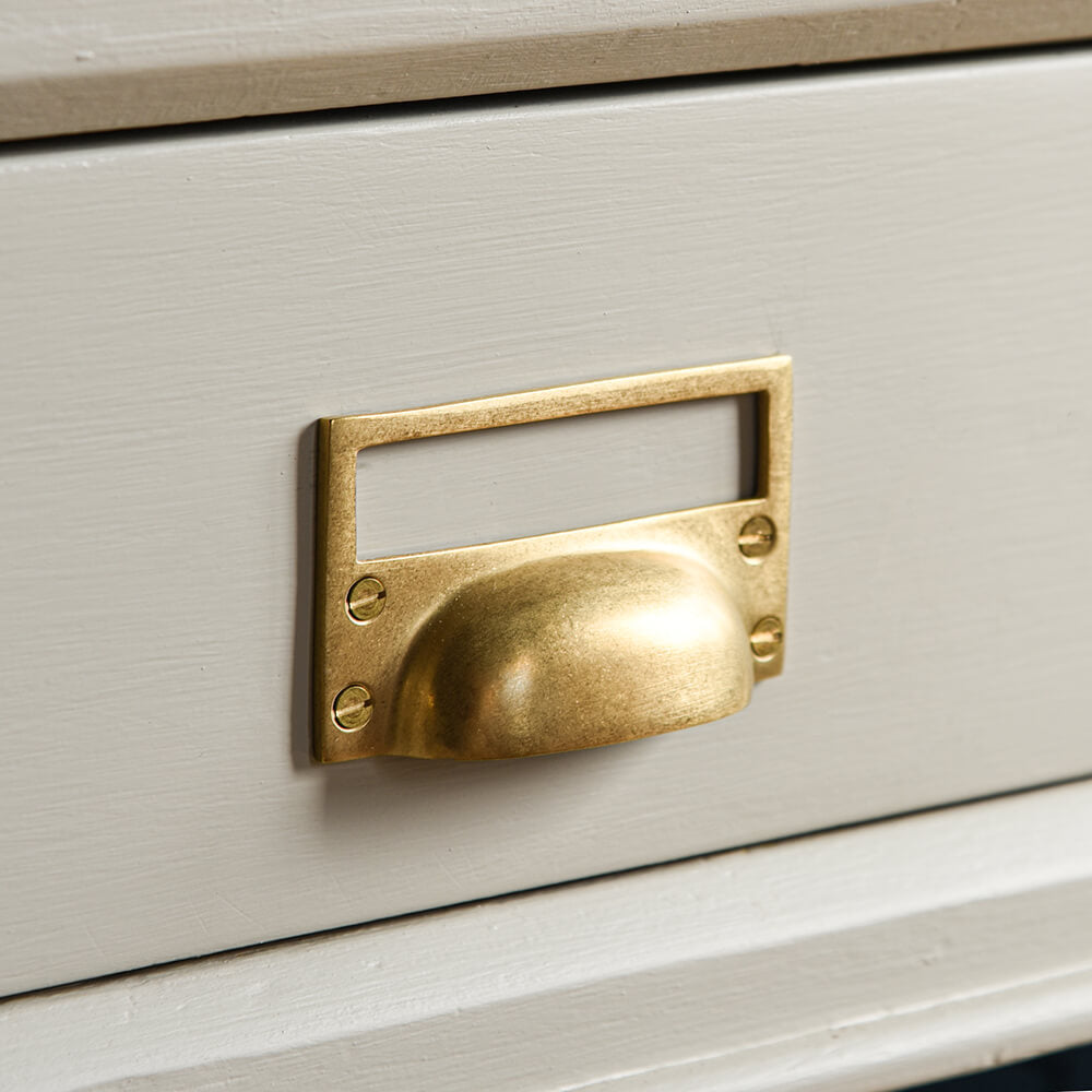 Antique brass drawer pull - Cup pull handle - Brass label holder