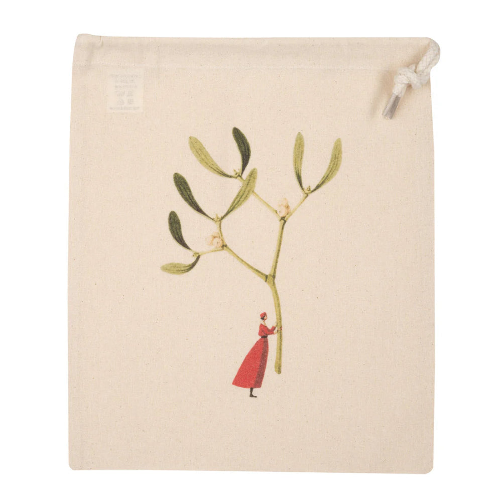 Mistletoe Drawstring Gift Bag - Small