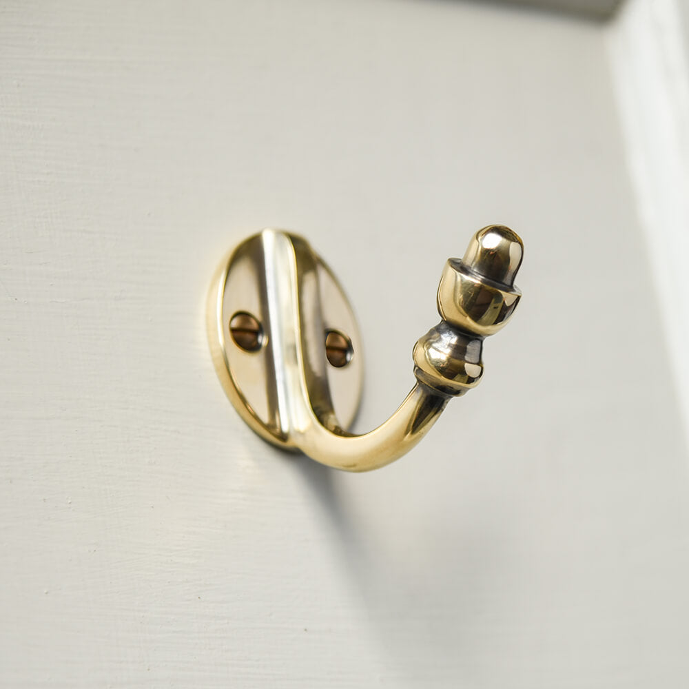 Brass coat hook - Single wall hook - Antique brass robe hook