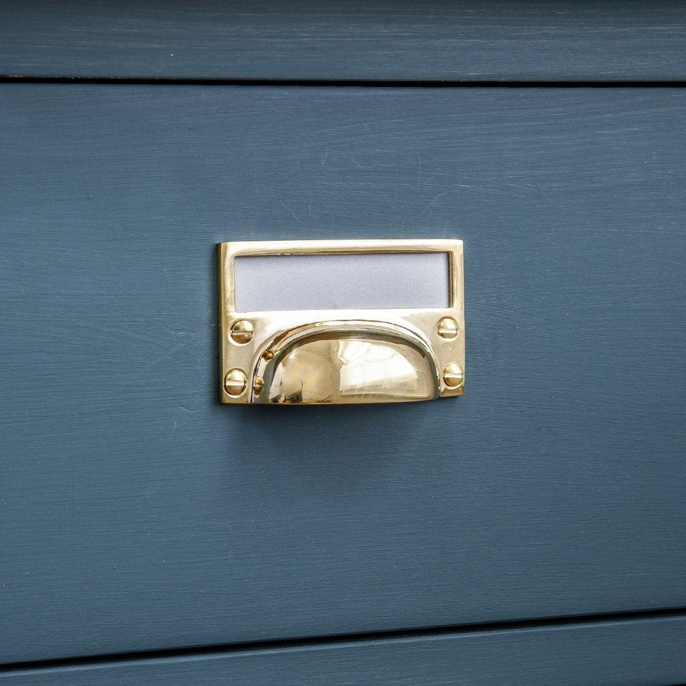 Cup handle - Brass drawer pull - Drawer label holder