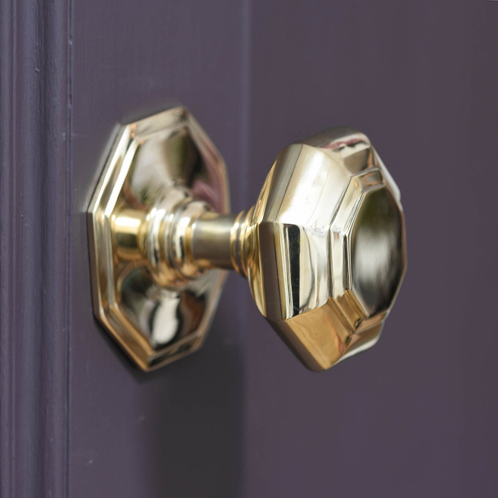 Brass front door pull - Octagonal door pull