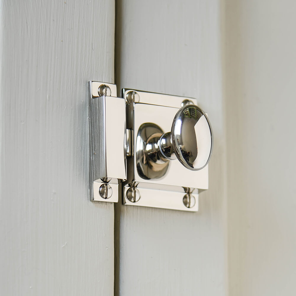 Cabinet catch - Nickel cabinet latch - Oval cupboard latch