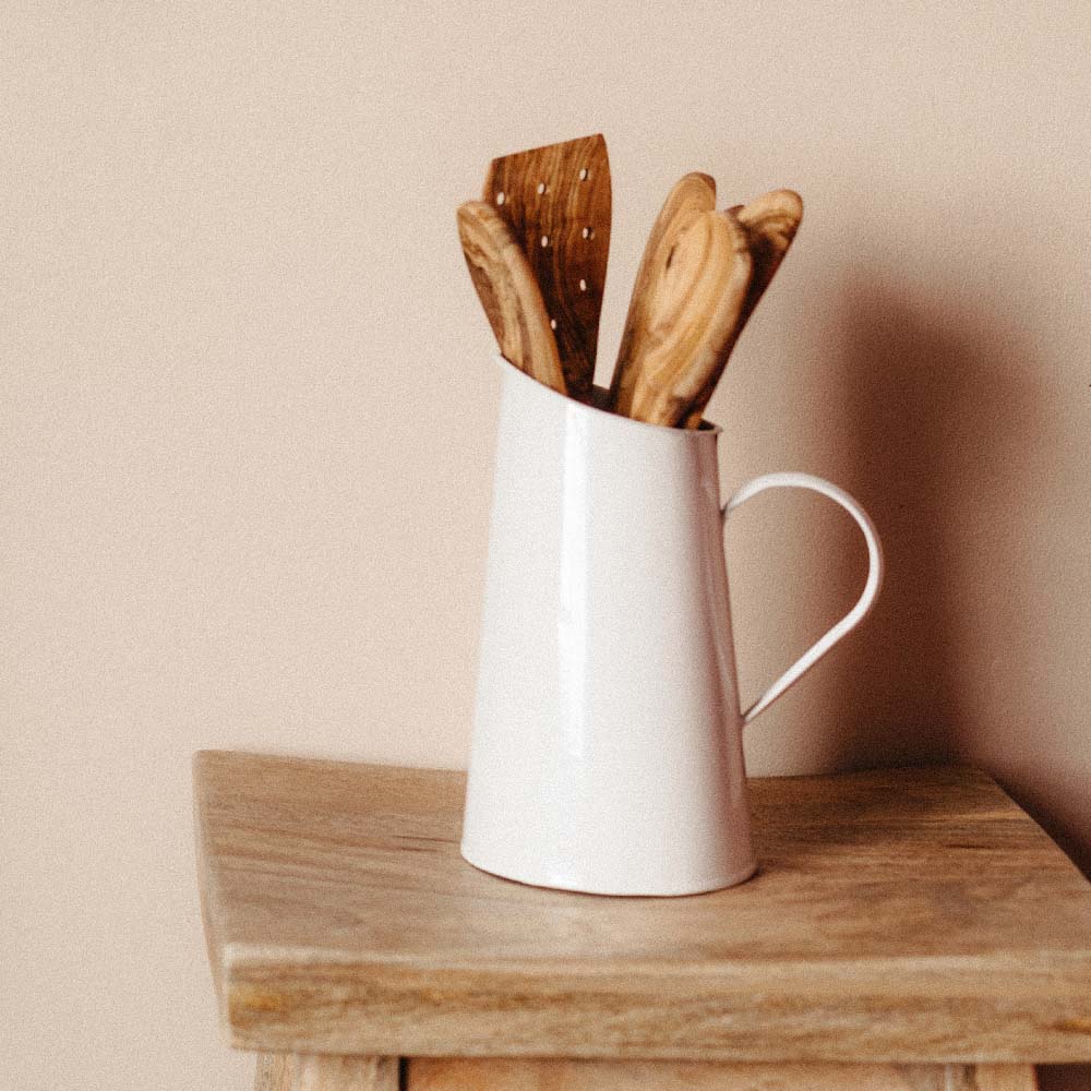 White pitcher - White metal jug - Metal pitcher - Retro jug