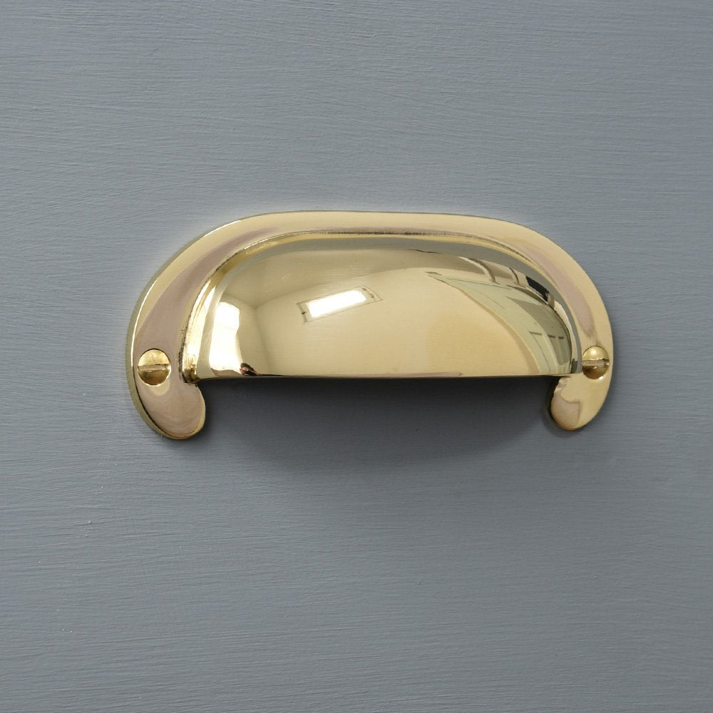 Brass cup handle - Brass drawer pull - Curved drawer pull
