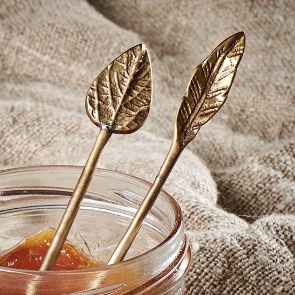 Antique brass spoons | Brass spoon | Leaf spoon